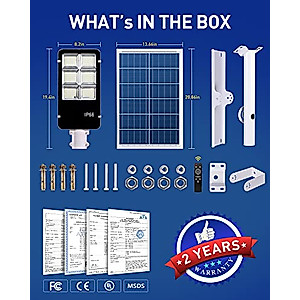 A-ZONE 800W Solar Street Lights Outdoor, 50000LM High Brightness Dusk to Dawn LED Lamp, Street Solar Lights, with Remote Control, IP65 Waterproof for Parking Lot, Yard, Garden, Patio, Stadium