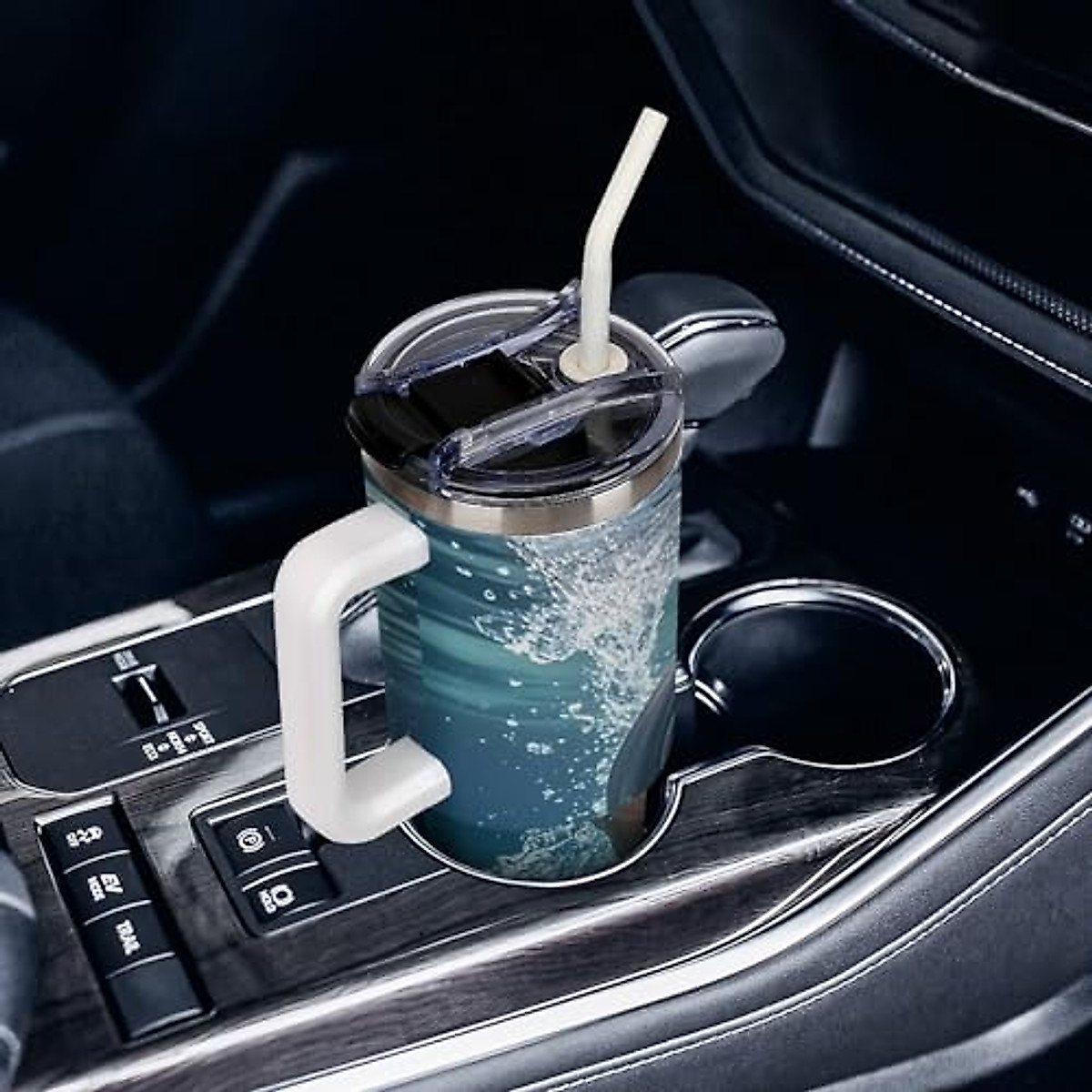 FHECVBN White 40 Oz Insulated Tumbler with Handle Diving Hippo Printed Leakproof Water Bottle Coffee Mug Car Cup for Gym Outdoors Commute Work