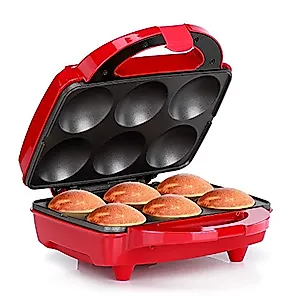 Holstein Housewares - Non-Stick Cupcake Maker, Red - Makes 6 Cup Cakes, Muffins, Cinnamon Buns, and more