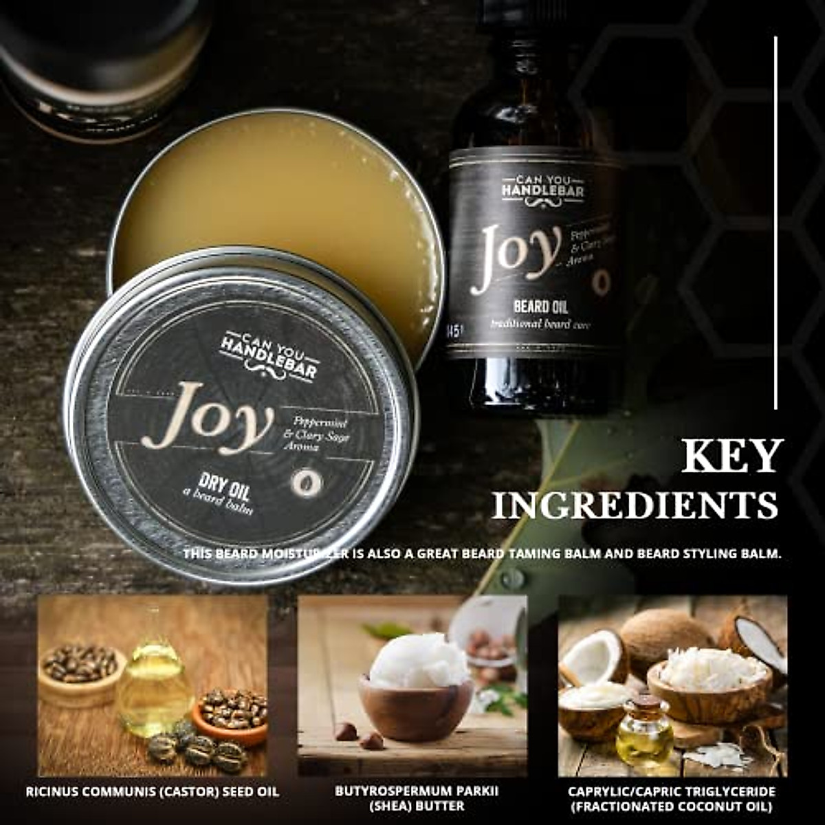 CanYouHandlebar Beard Balm for Men, Dry Oil Beard Wax, Natural Beard Care Conditioner Moisturizer Softener Grooming Products, Peppermint and Clary Sage Scent, 2 oz Stainless Steel Tin