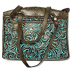 PATRICIA NASH WOMEN'S TOOLED TURQUOISE COLLECTION POPPY LEATHER TOTE HANDBAG PURSE