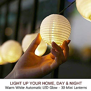 Bright Zeal 20' Long 30 LED Christmas Lanterns String Lights Battery Powered - Indoor Outdoor 3" White Silk-Like Cloth Lantern String Lights Christmas Tree Bedroom - LED Hanging Lantern String Light