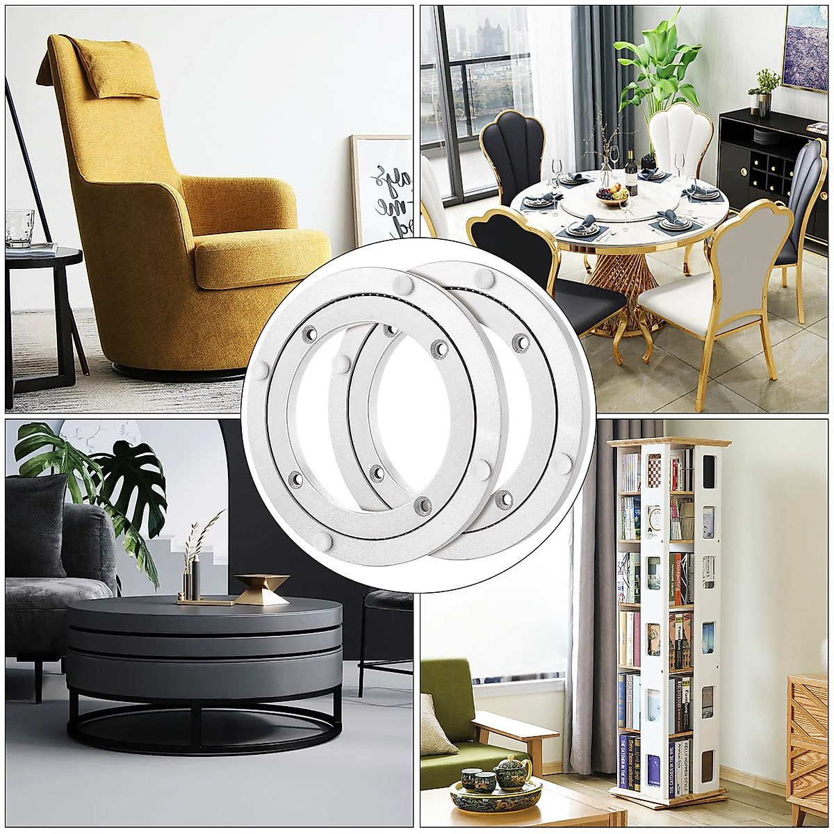 2pcs 5.5inch Aluminium Alloy Lazy Susan Turntable Bearings, Round Rotating Bearing Turntable Base, 360 Degree Rotating Swivel Plate Lazy Susan Hardware for Kitchen Dining Table, 110lbs Capacity