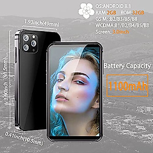 Hipipooo Super Small Mini Smartphone 3G Dual SIM Tiny Mobile Phone 2GB RAM 32GB ROM 5.0MP Quad Core Dual Standby Unlocked Small Phones Kids Phone Pocket 3.0 Inch Android Child Mini Cellphone (Black)