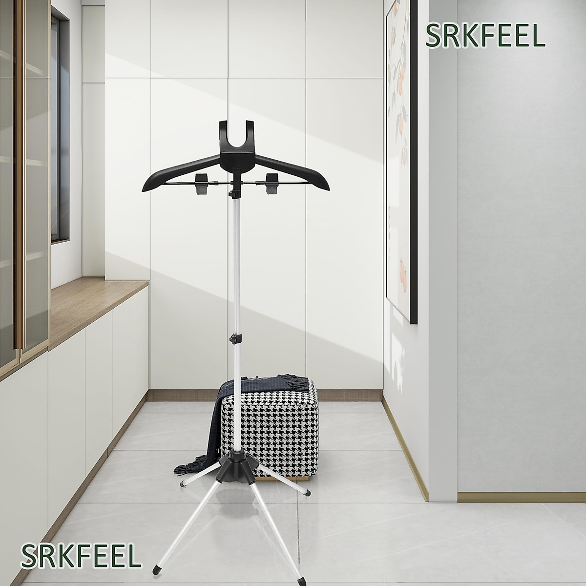 Generic Foldable Garment & Clothes Drying Rack,Adjustable Height,Handheld Hanging Ironing Machine Hanger Steam Ironing Machine Accessories Bracket, 4 Legs, LYJ841