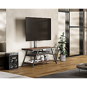 FITUEYES Wood TV Stand with Mount for 32-65 Inch TVS Entertainment Center with Mount for LCD/LED Flat Curved Screens - Height Adjustable, Cable Management, Open Storage, Walnut, VESA 600x400mm
