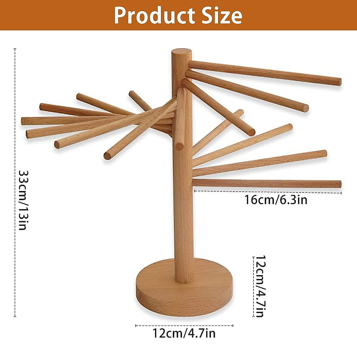 DlbvFoy Collapsible Pasta Drying Rack, Wooden Spaghetti Stand Dryer with 16 Suspension Rods Homemade Fresh Noodle Hanger, Noodle Drying Rack Easy Storage and Quick Set-Up Hanging Rack