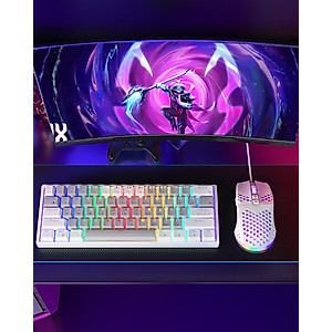 SOLAKAKA SM900 White Wired Gaming Mouse with Honeycomb Shell,12800 DPI,7 Programmable Buttons,Lightweight Gaming Mice Ergonomic Computer Wired Mouse Gaming for Win/PC/Mac/Laptop Gamer