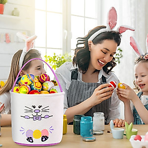 3 Pcs Easter Baskets for Kids - Easter Egg Bags Easter Candy Egg Hunt Basket Cute Rabbit Tote Bag for Kids Easter Decorations Eggs Candy