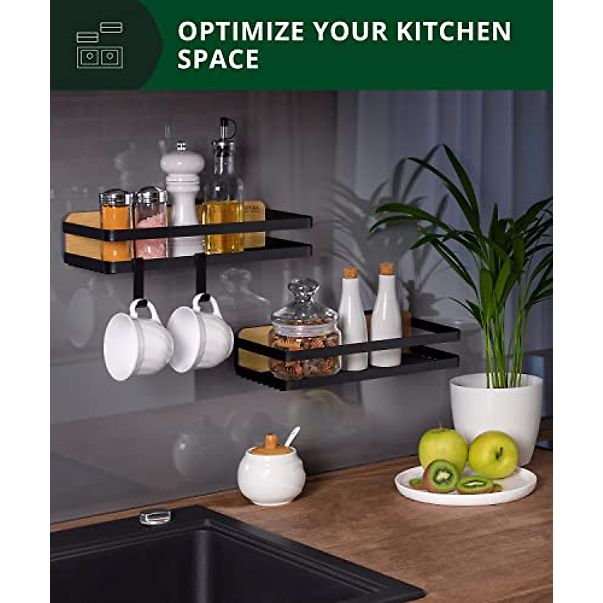 ROYAL CRAFT WOOD Shower Caddy Bathroom Shelf, Bathroom Storage Organizer, Shower Shelf with 2 Hooks, Water & Rust Resistant Iron Basket, Quick & Easy Adhesive Installation for Home & Bathroom Use