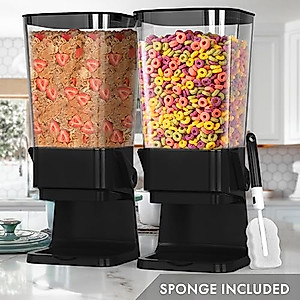 Retail Blade - Cereal & Dry Food Dispenser 2 Pack with Sponge – Elevate Freshness & Style! Perfect for Cereal, Pasta, Rice, Oatmeal, Snacks, and Dog Food. Sleek Design for Your Modern Kitchen. Black