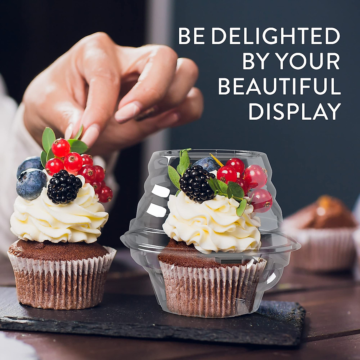 Individual Cupcake Containers (100 Pack) | Clear Plastic Disposable Cupcake Boxes / Holders | Single Cupcake Holder with Dome Lid Bulk | BPA-Free Plastic Cupcake Muffin Container Carrier Boxes to Go