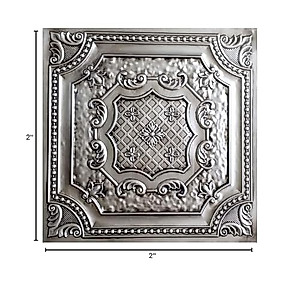 Faux Tin Glue up Drop in Ceiling Tile #TD04 Antique Silver. Pack of 10 2'X2' tiles covers 40 sq.ft. Easy to install PVC panels, great for DIY projects - antique vintage look ceiling, 3D wall paneling