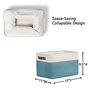DULLEMELO Collapsible Bundle Baskets 3 Medium Baskets 15"x11"x9.5" + 6 Small Baskets 11.8"x7.9"x5.1"（White&Teal)