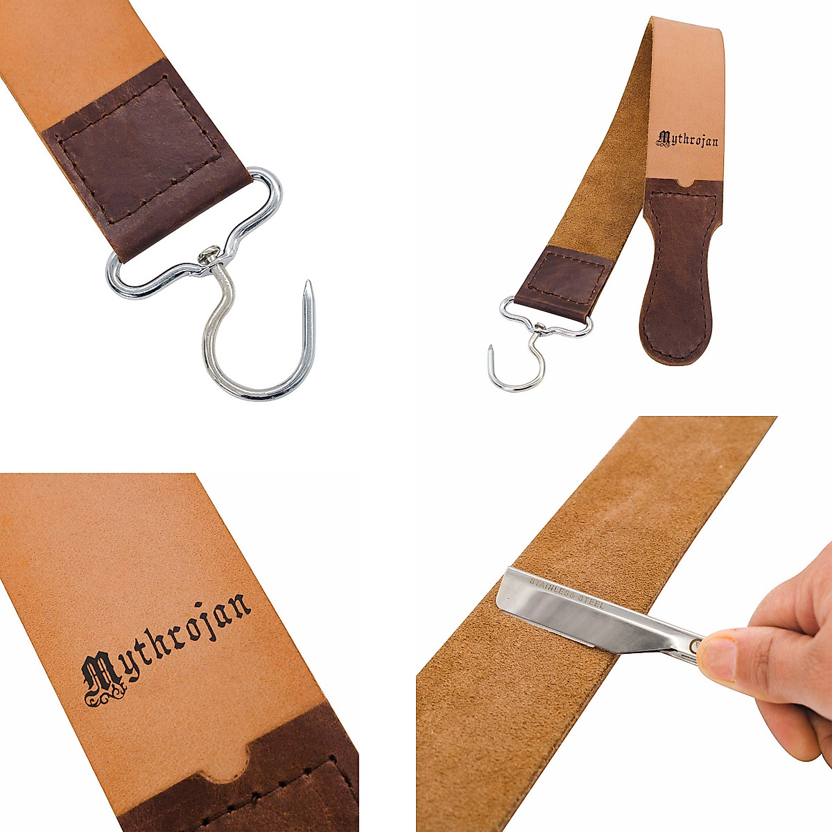 Mythrojan Straight Edge Razor Strop Leather Sharpening Strap for Straight Razor
