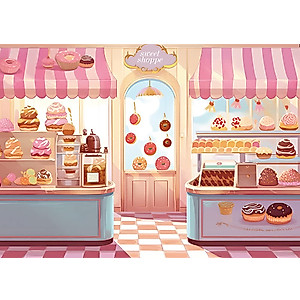 MAQTT Sweet Shop Backdrop Candy Princess Dessert Banner Shop Girl's Birthday Photography Background Children's Party Banner Baby Shower Donut Ice Cream Table Decoration 5x3ft