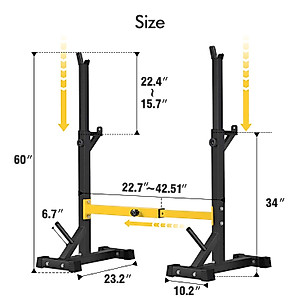 BangTong&Li Squat Rack Stand,Barbell Rack,Bench Press Rack Stand Home Gym Adjustable Weight Rack 550Lbs (Yellow)
