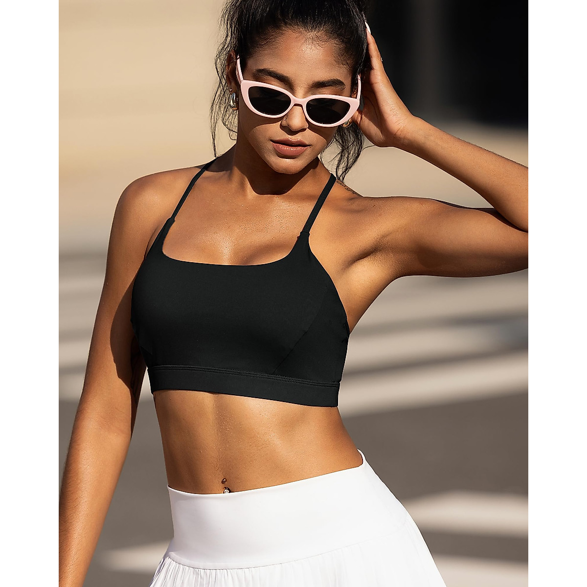 RUNNING GIRL Sports Bras for Women,Y-Back Workout Bras Padded Supportive Black Sports Bra Plue Size(WX2915Black,L)