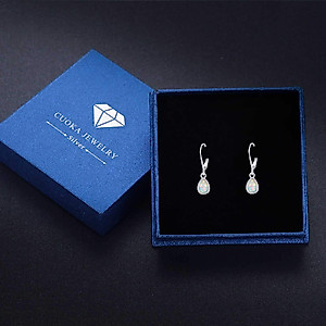 Teardrop Leverback Drop Dangly Safety Earrings, 925 Sterling Silver Opal Jewelry Valentine Gift for Women Girlfriend Daughter with Gift Box