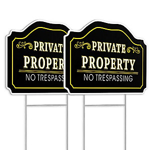 HISVISION Private Property No Trespassing Sign with Stakes 2 Pack, 12" x 9" No Trespassing Yard Sign, 5mm Corrugated Plastic Double Sided, UVresistance, Waterproof, Non-Fading, Easy to Install