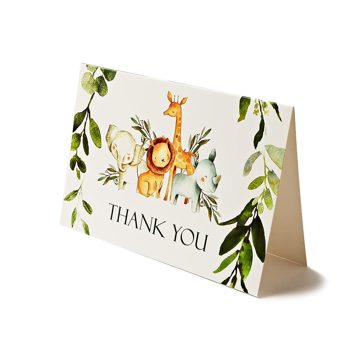 50 Pack Jungle Safari Greenery Thank You Cards, Cute Thank You Notes with Envelopes & Stickers, Baby Shower, Birthday any Occasion Large Size 4x6 Gratitude For Party, Children Stationery