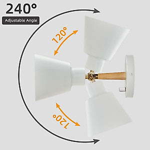 ClanKin White Wall Sconces Lighting Fixture, Nordic Wooden Bedside Wall lamp with On-Off Switch for Industrial Bedroom, Bathroom Sink Lighting for Hallway Living Room(1Pack with On-Off Swtich)