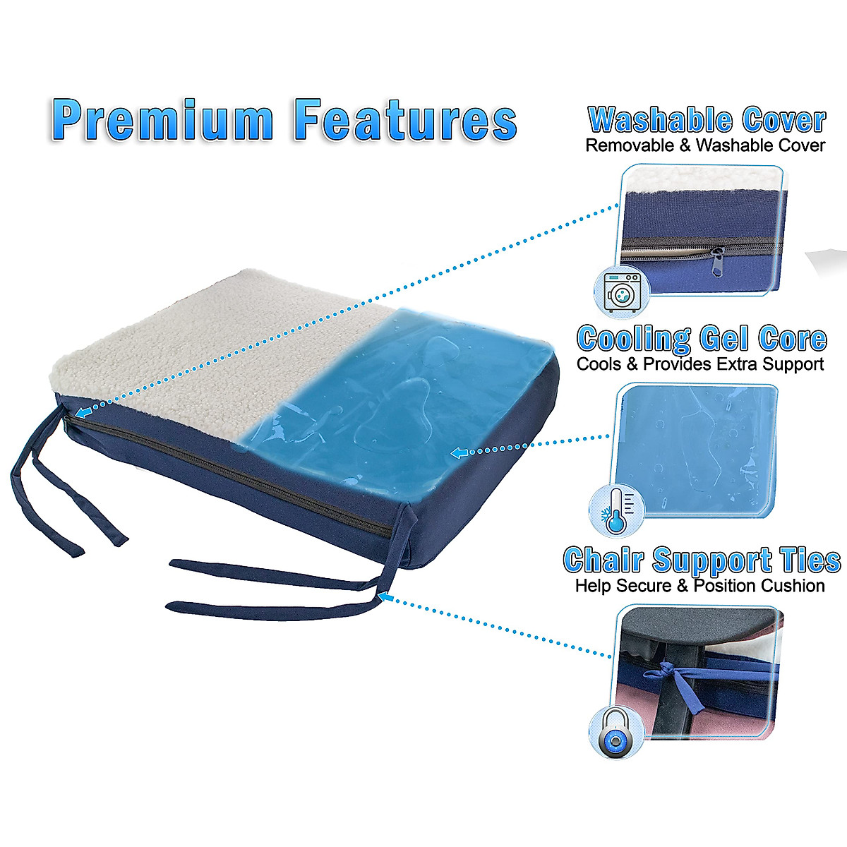 5 STAR SUPER DEALS Premium Comfy Orthopedic Gel Memory Foam Seat Cushion Pad for Office Chair, Car, Wheelchair & More - Seen On TV (1pc Set)