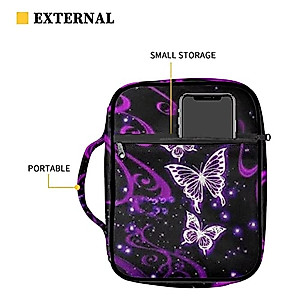 BIGCARJOB Womens Bible Cover Purple Butterfly Print Portable Bible Cover Carrier Tote Bags with Bookmark Bible Holder Girls Bible Cover Carrier Carrying Organizer Bag Travel Bible Cover Large Size