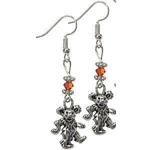 Earrings, Dancing Bear Deadhead with Austrian Crystal Dangle Earring+GIFT BAG
