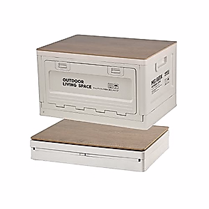 kooldaiwangwang Collapsible Storage Bins With Wooden LIDS, Outdoor Camping Storage Bins, Stackable Utility Storage Bins, Car Organizer Bins , Toys, Books, Snacks, Shoes and Groceries (White)