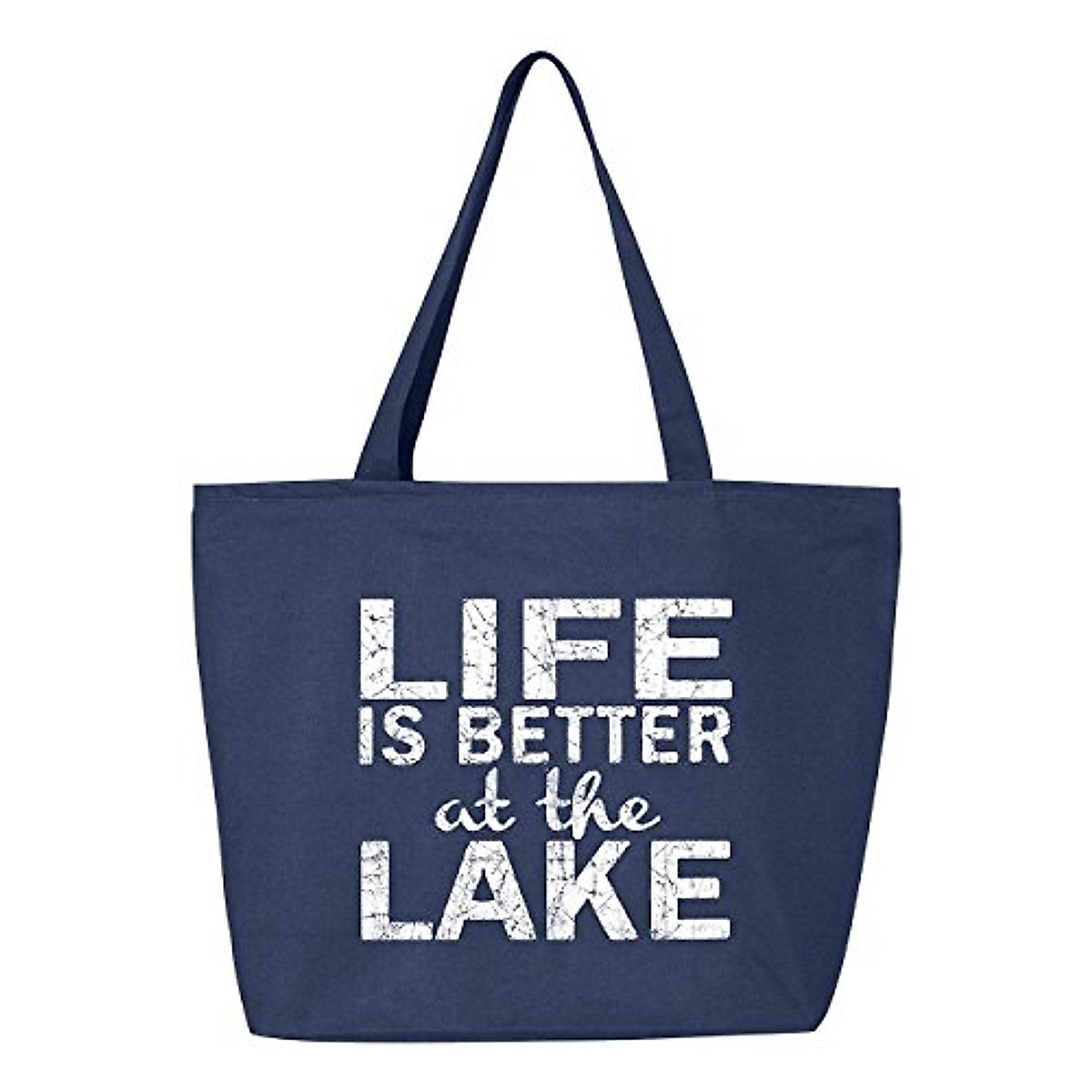 shop4ever® Life is Better at the Lake Heavy Canvas Tote with Zipper Sayings Reusable Shopping Bag 12 oz Navy -Pack of 1- Zip