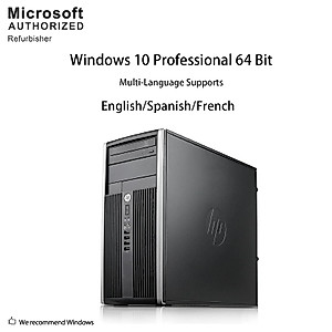 HP Desktop PC Computer Tower PRO 6300, Intel Quad Core i5-3570 3.8GHz, 8G DDR3, 500G, DVD, WiFi, BT, VGA, DP, Windows 10 Pro 64 Bit-Multi-Language Supports English/Spanish/French(Renewed)