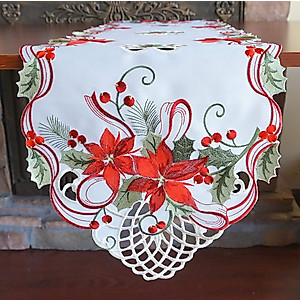 Holiday Christmas Table Runner 13"x54", Cutwork Embroidered Floral Christmas Flower Dresser Sacrf Table Topper for Home Dining Xmas Table Top Decoration
