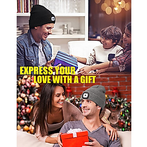 Unisex LED Beanie with Light, USB Rechargeable Hands Free LED Headlamp Hat, Knitted Night Light Beanie Cap Flashlight Hat, Men Gifts for Dad Father Husband (Navy Blue)