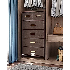 Crestlive Products Vertical Dresser Storage Tower - Sturdy Steel Frame, Wood Top, Easy Pull Fabric Bins, Wood Handles - Organizer Unit for Bedroom, Hallway, Entryway, Closets - 6 Drawers (Brown)