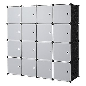 Kopokd Maximize Home Organization with Stackable Modular Shelving Closet Organizer - Plastic Storage Cubes with Hanging Rod and Wardrobe Cabinet Plus White Doors and Black Panels