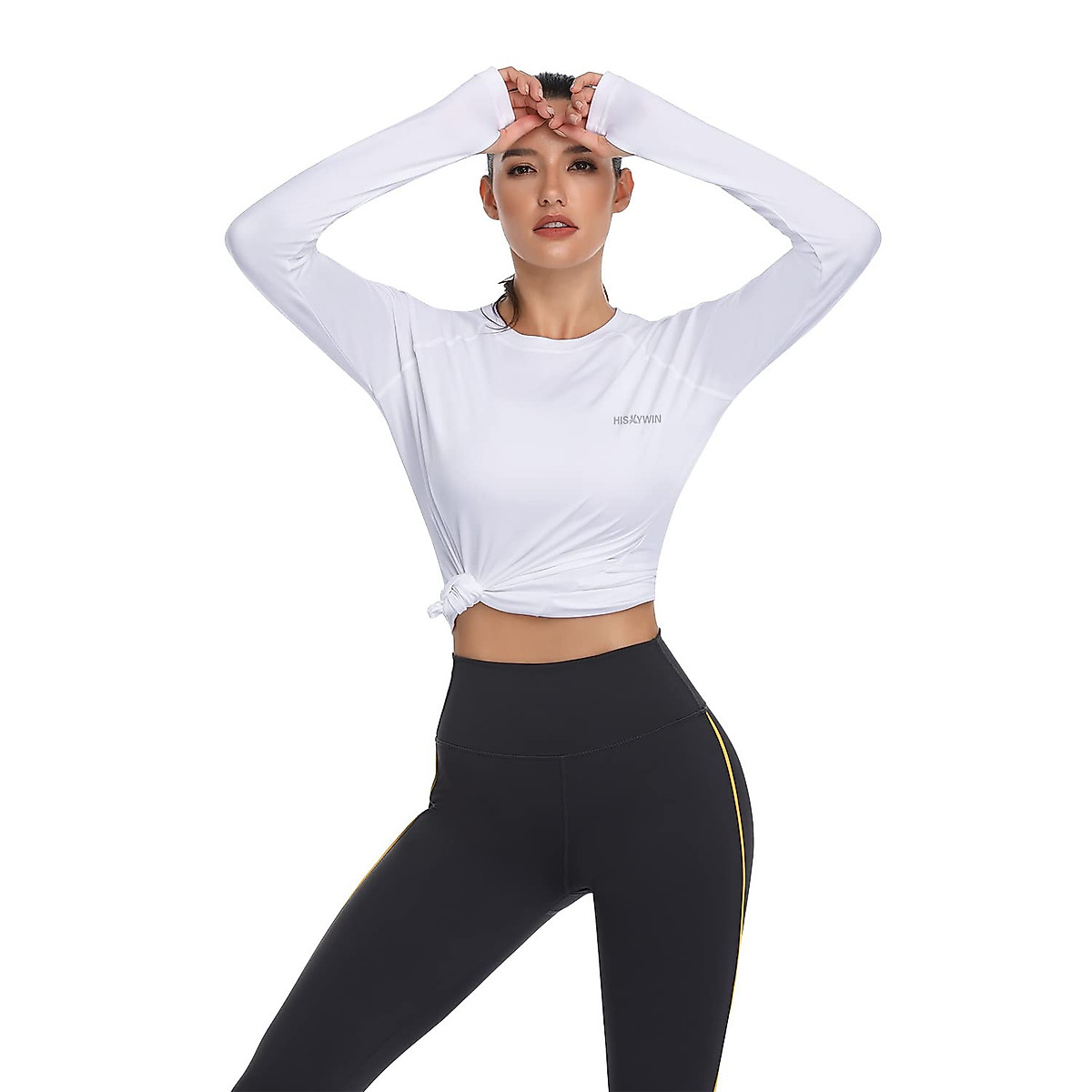 HISKYWIN Women's UPF 50+ Sun Protection Long Sleeve Shirts Outdoor Hiking Fishing Tops HF103- White-L