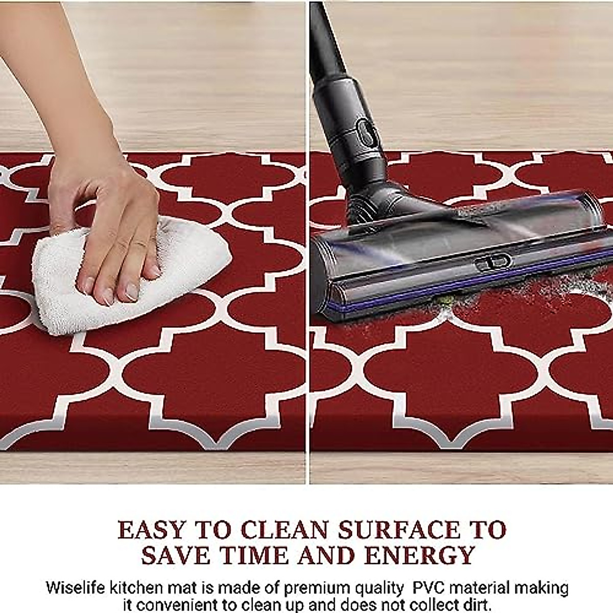 VRINO 0.47 InchThick Kitchen Mats Cushioned Anti Fatigue ， Non-Skid Waterproof Rugs Ergonomic Kitchen Floor Mat ， for Kitchen, Home, Office, Sink, Garage,Red-17.3×71""