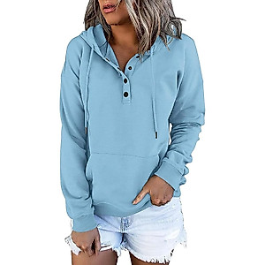 lightning deals of today Womens Hooded Sweatshirts Solid Button Down Y2K Hoodies Long Sleeve Pullover Tops 2023 Fall Trendy Clothes plus size halloween Light Blue XL