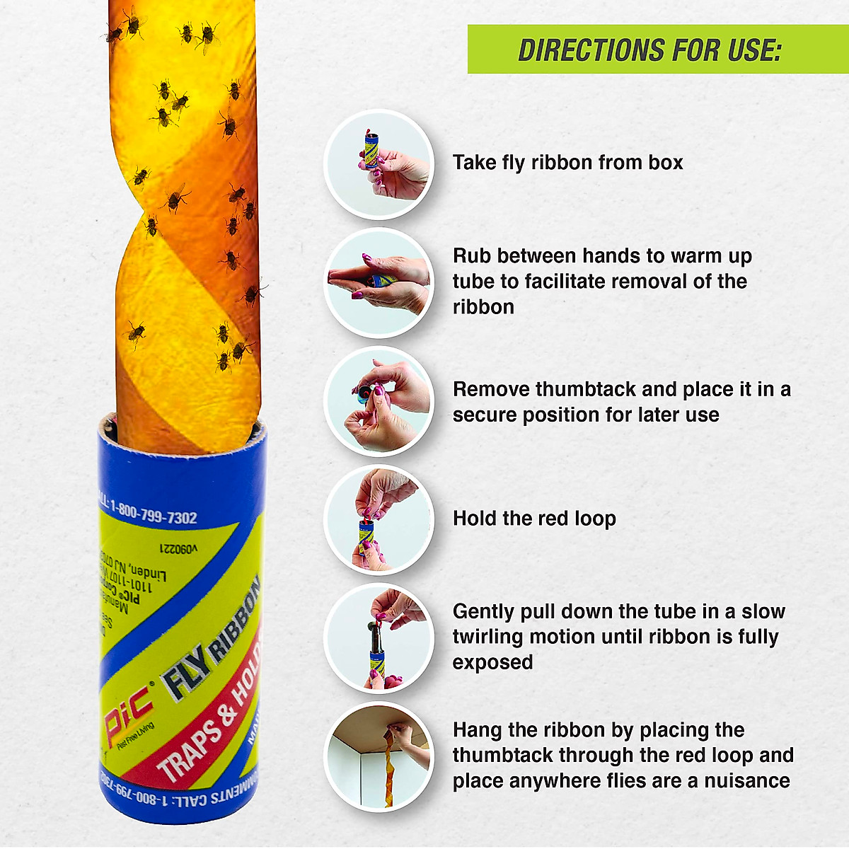 PIC FR10B 69060216325 Fly Ribbons Fruit Fly Traps for Indoors and Outdoors, Bug Trap for Winged Insects, Pack of 10