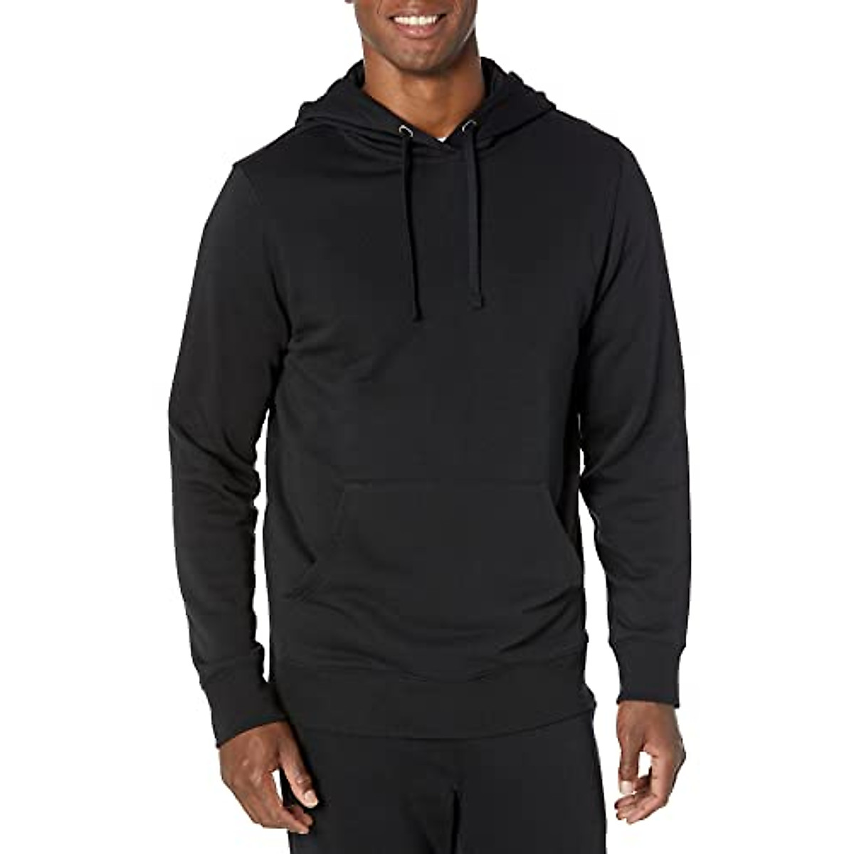Amazon Essentials Men's Lightweight Long-Sleeve French Terry Hoodie, Black, Large