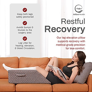 Single Leg Elevation Pillow Post Surgery Leg Pillow | Memory Foam Ankle Knee and Leg Wedge Pillow for Injury After Surgery – Foot, Leg Pain, Hip, Knee Pain, Improve Blood Circulation 29” x 13” x 9.5"