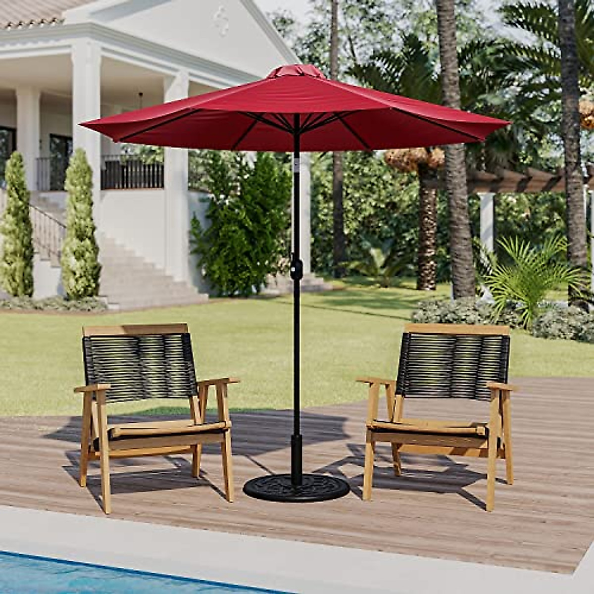Flash Furniture Kona Red 9 FT Round Umbrella with 1.5" Diameter Aluminum Pole with Crank and Tilt Function