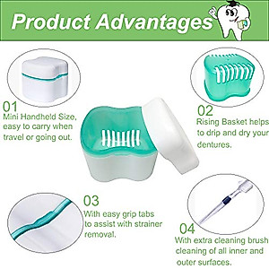 Bearals Denture Case, Denture Bath, Denture Cup with Strainer, Denture Box Container, Denture Cleaner Box (Green)