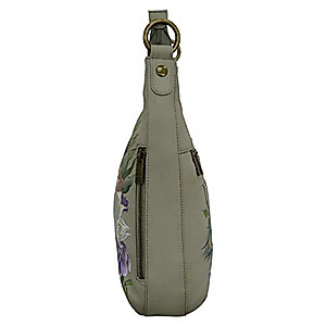 Anuschka Hand Painted Women’s Genuine Leather Convertible Slim Hobo with Crossbody Strap - Regal Peacock