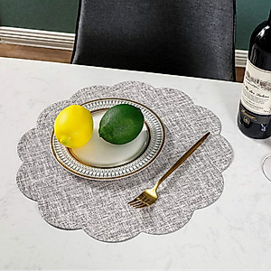 Kreatur Round Waterproof Placemats for Dining Table Set of 6,Modern PU Leather Washable Table Mats Non-Slip Easy to Clean for Home Kitchen Decor