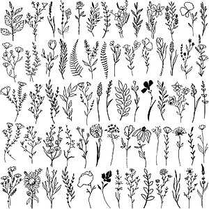 Cerlaza 75 Styles Tiny Black Flower Branch Temporary Tattoos For Women, 16 Sheets Realistic Wild Flower Floral Small Fake Tattoo, Wild Plant Tattoo Stickers for Adults Women Hands Legs Body Sticker