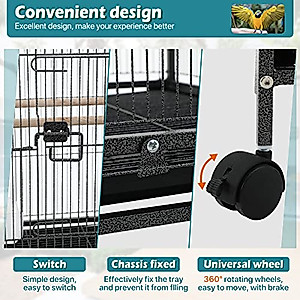 Bird Cage with Stand Wrought Iron Large 35/53-Inch Flight Cage for Parakeets Cockatiels Lovebirds Macaw Conure Birdcages with Wheels