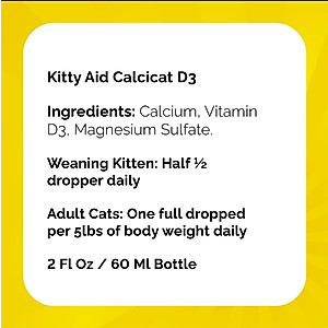 Calcicat D3 Dietary Supplement by Interfarma Corp | Healthy Bones in Cats, & Joint Support Supplement for Cats | with Calcio, Vitamin D3, & Magnesium sulfate | Orange Flavor, Pediatric Drop.