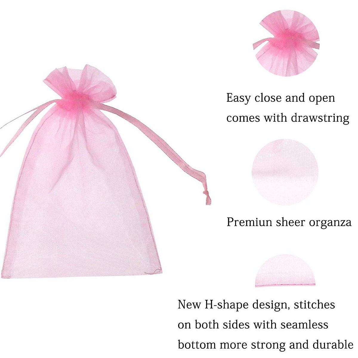 100 Pcs 5x7 inches Gift Wrap Bags Pink, Organza Sheer See Through Fabric, Drawstring Satin Ribbon Pouches for Baby Shower Favor, Party Wedding Favors Decoration, Card Deck, Jewelery, Boys Holiday Gift